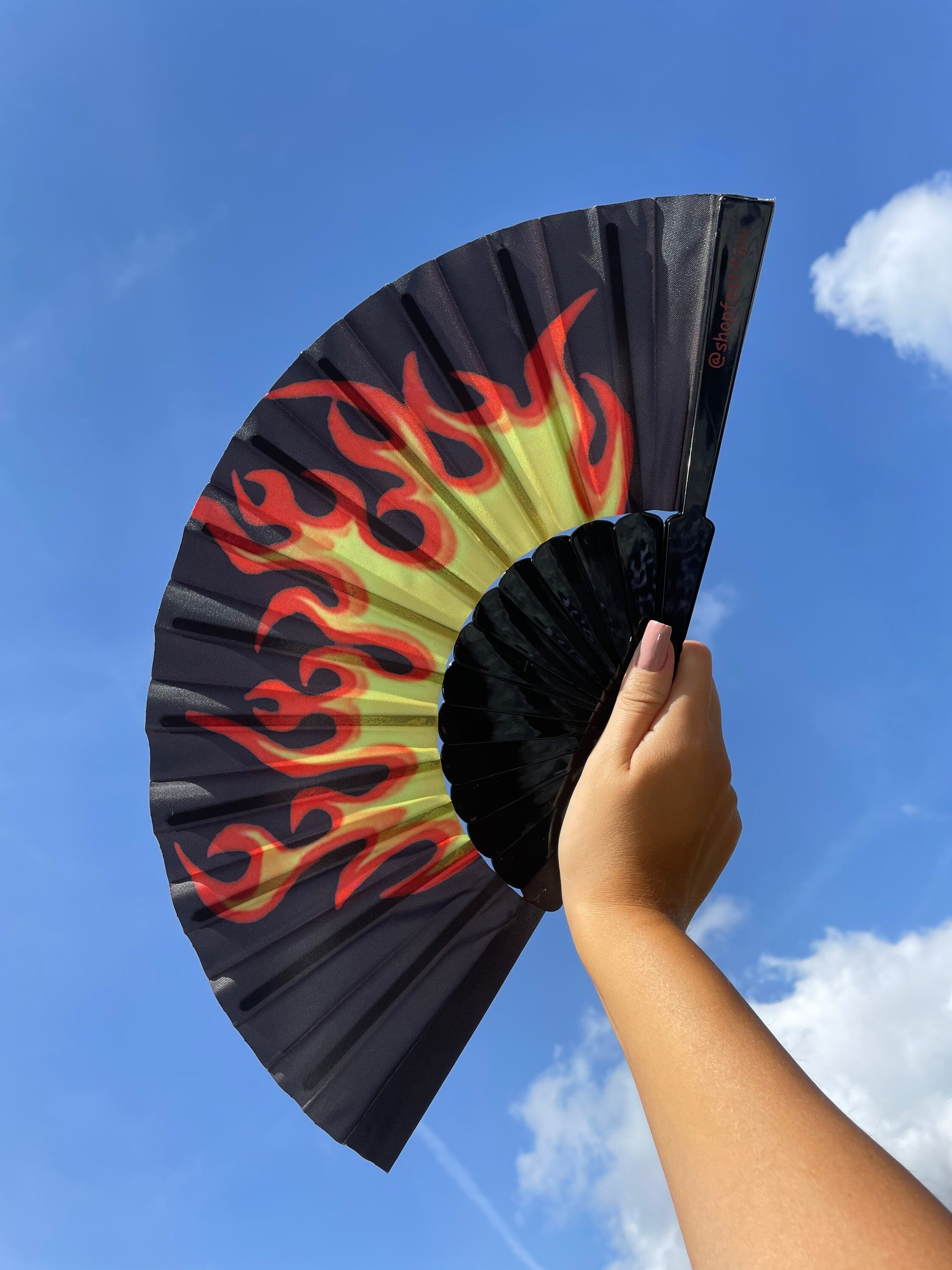 Burning Fire Print Fan / Hand Folding Fan / Rave / Festival / | Etsy