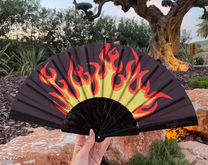 Burning Fire Print Fan / Hand Folding Fan / Rave / Festival / Party - Etsy