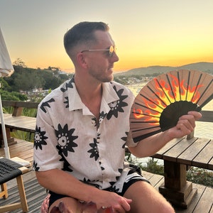 Burning Fire Print Fan / Hand Folding Fan / Rave / Festival / Party - Etsy