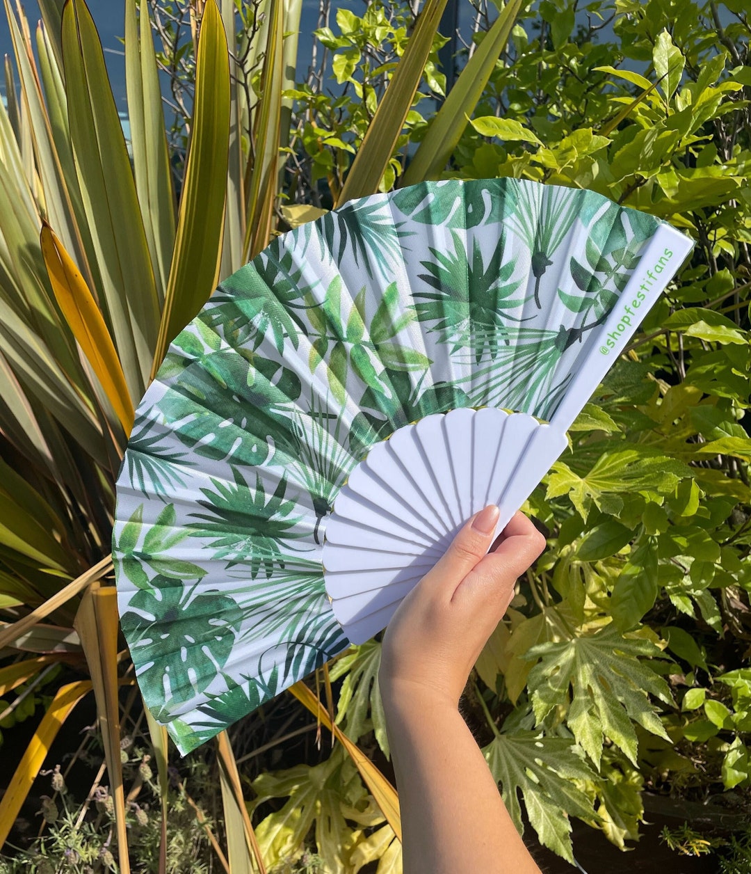 Tropical Leaf Print Fan / Hand Folding Fan / Jungle Music / Holiday ...