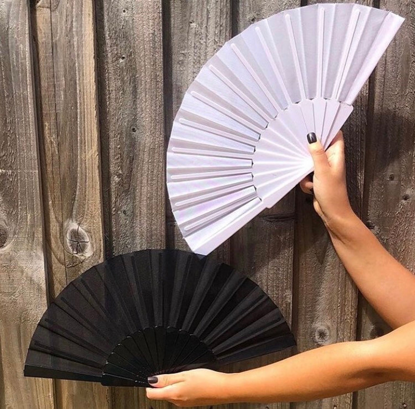 Black Fan / Hand Folding Fan / Rave / Festival / Party / | Etsy