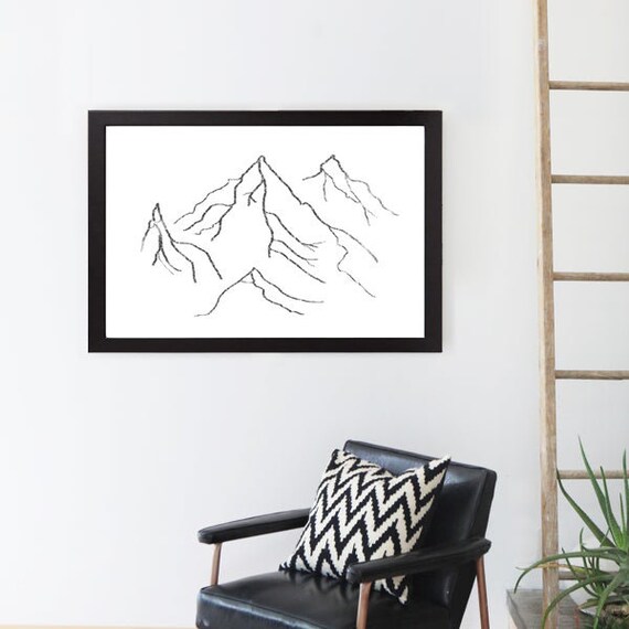 Modern mountain sketch print PRINTABLE Wall art Living room | Etsy