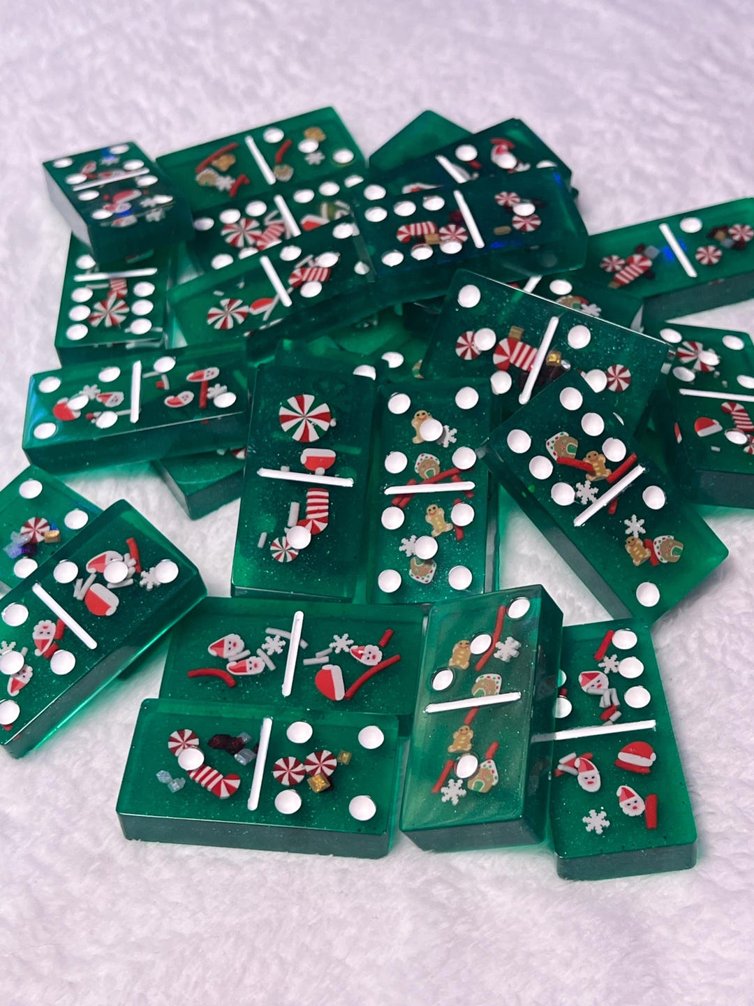 Christmas Dominoes Set Green Translucent Santa Themed Double Six Game ...