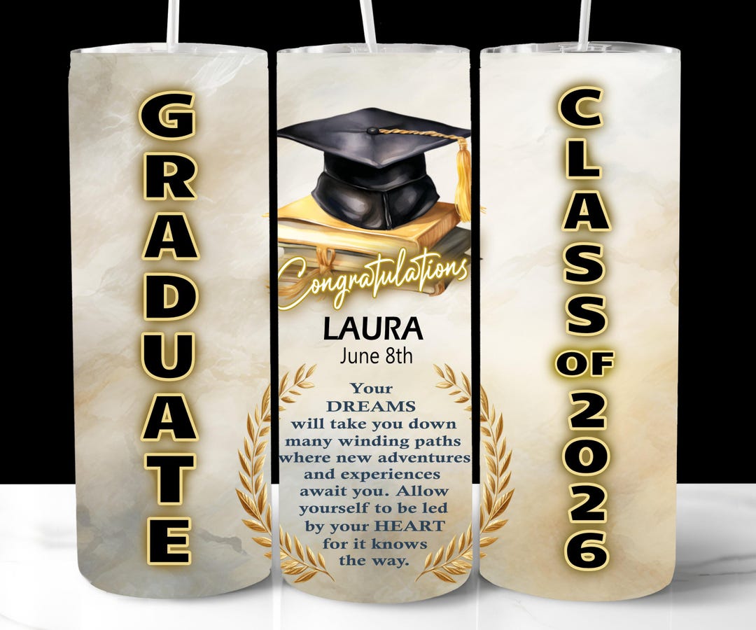 Gold Black 2026 Graduation Tumbler Wrap, Personalized 20oz PNG (digital ...