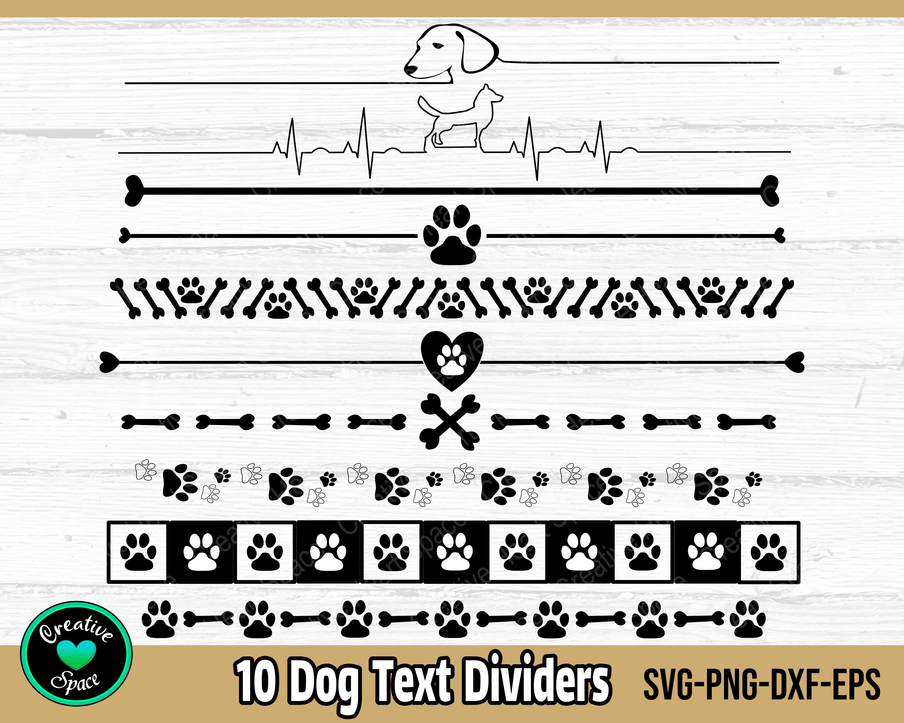 Dog Text Dividers SVG, Text Embellishments SVG, Paws and Bones Text ...