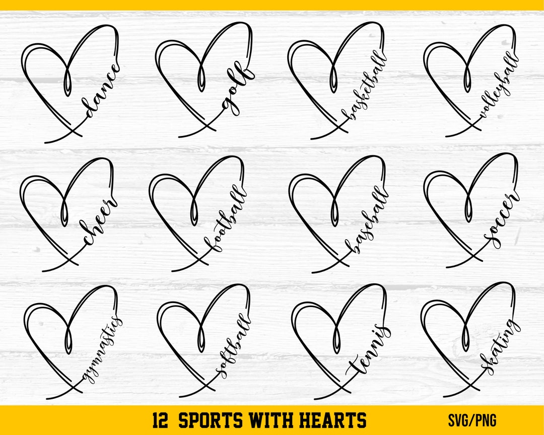 Sports Heart SVG Bundle, Sport Names SVG, Sports Svg, Sports Mom Svg ...