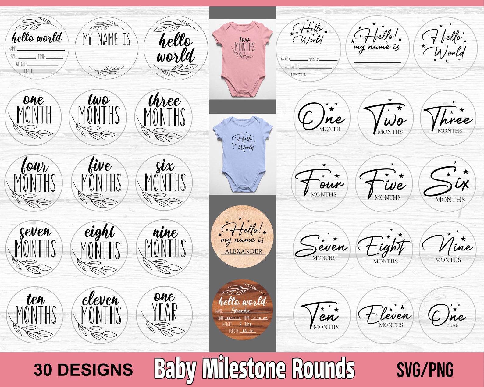 Baby Milestone Rounds SVG, Birth Stats SVG, Baby Announcement Svg ...
