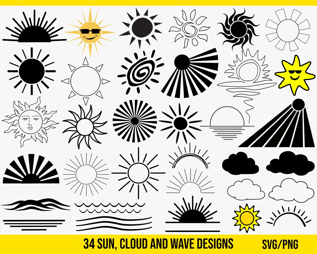 Sun SVG Bundle, Sun Clipart SVG, Sunshine Svg, Png, Sun Silhouette Svg ...