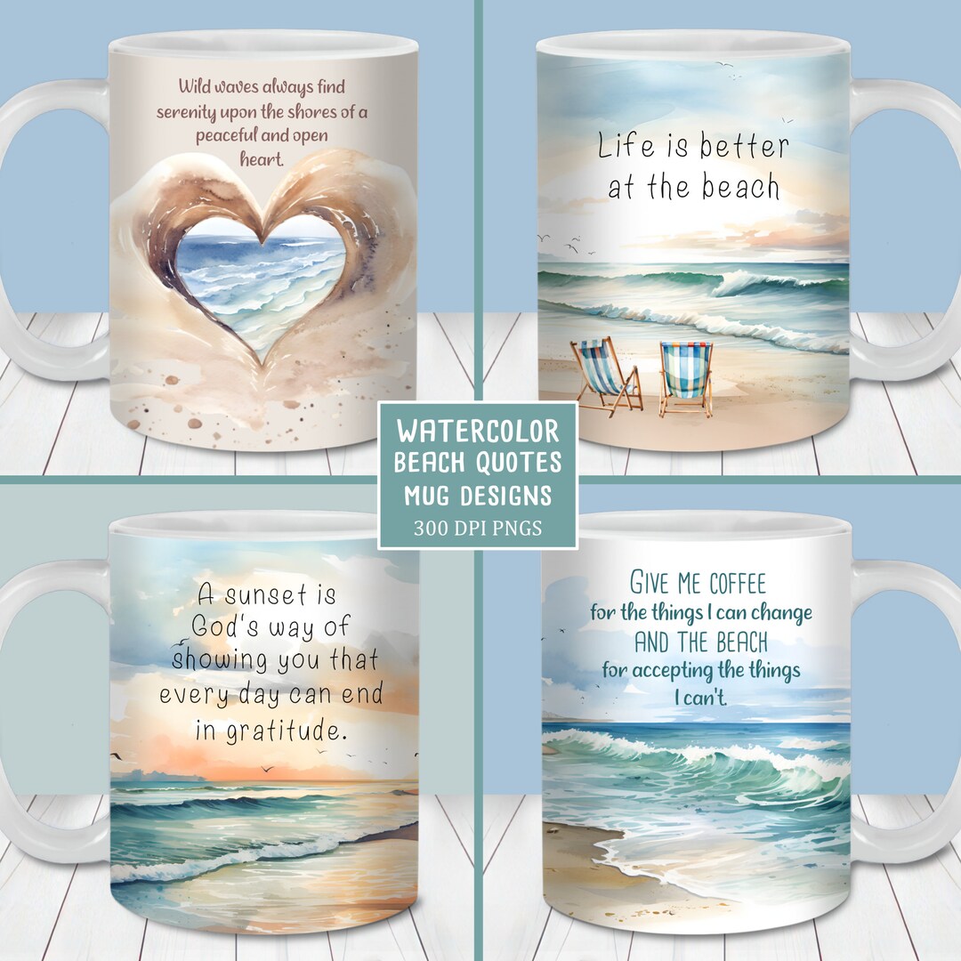 Beach Quotes Mug Wrap Bundle, 11oz and 15oz Mug Template, Instant ...