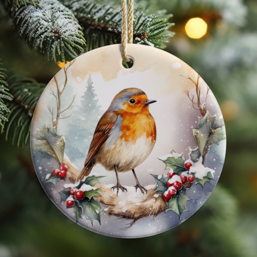 Vintage Robin Ornament Sublimation PNG | Round Christmas Ornament PNG ...