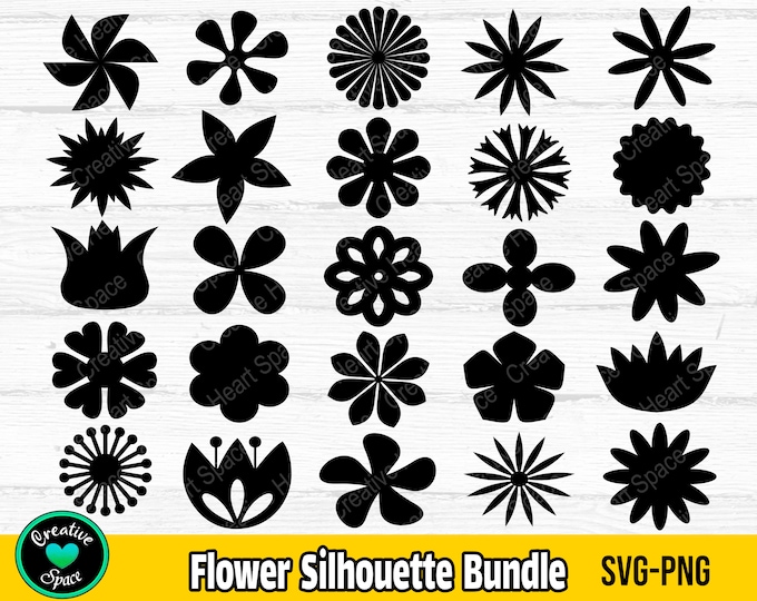 Retro Flower Shapes SVG Flower Silhouettes SVG Flower Tops - Etsy