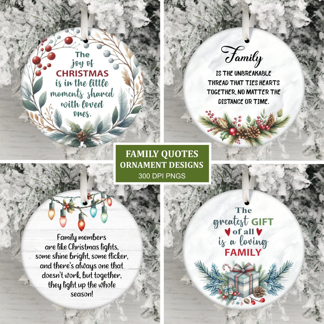 Family Quote Ornament Bundle PNG, Round Christmas Holiday Ornament ...