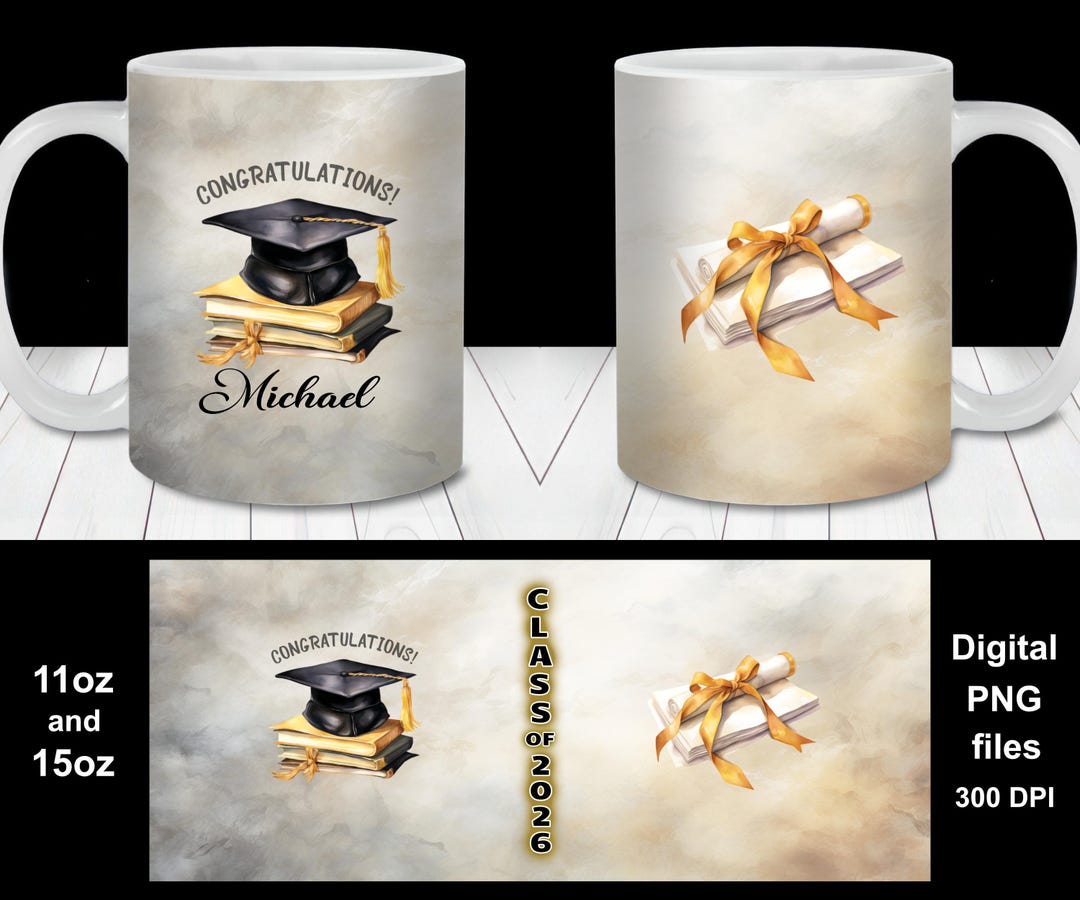 Gold and Black Graduation Mug Wrap PNG, Class of 2026 Personalized ...