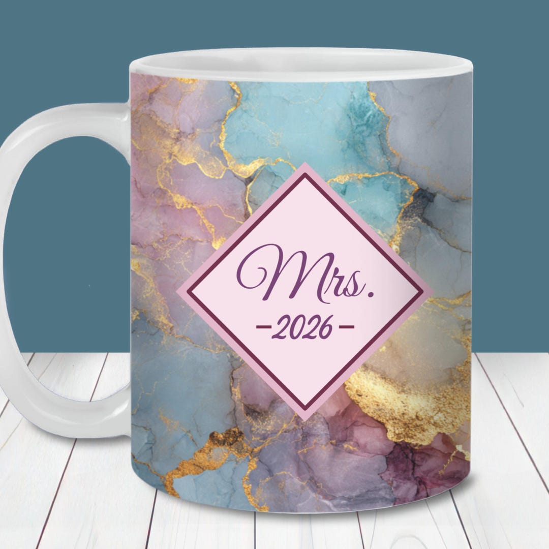 Mrs. 2026 Pink Marble Mug Wrap, Personalized Bridal Shower Wedding Gift ...
