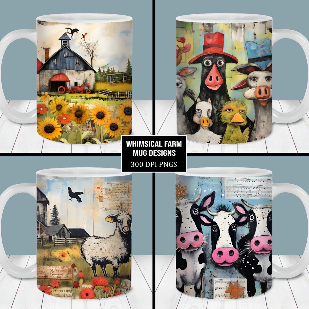Whimsical Farm Mug Wrap Bundle, 11oz and 15oz Mug Template, Instant ...
