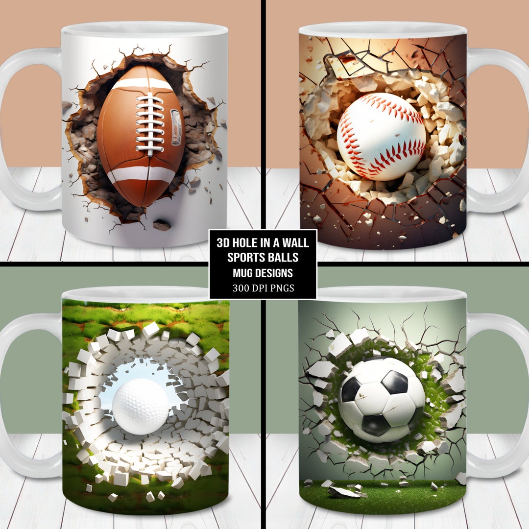 Sports Balls Hole in a Wall Mug Wrap Bundle, 11oz and 15oz Mug Template ...