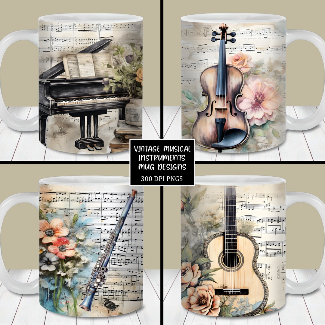 Whimsical Musical Instruments Mug Wrap Bundle, 11oz & 15oz Mug Wrap ...