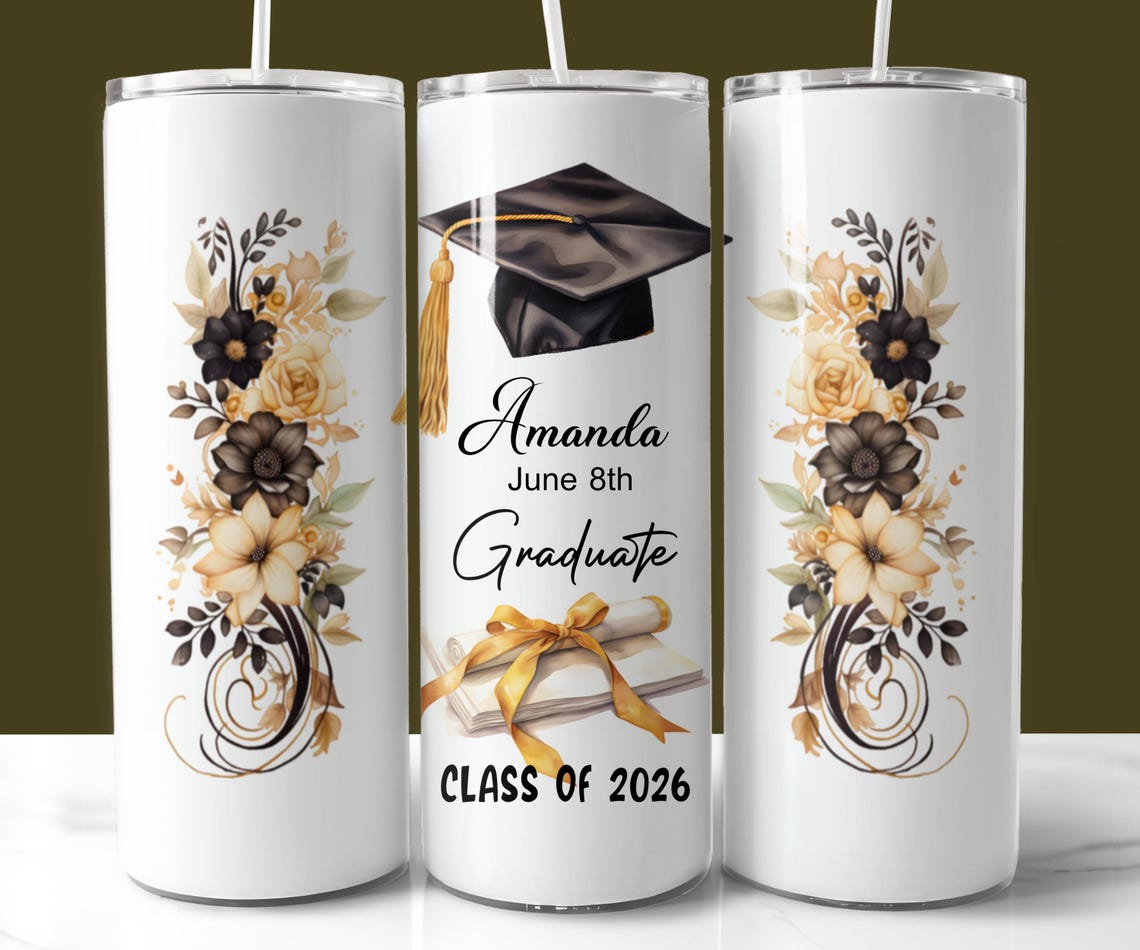 Gold Black 2026 Graduation Tumbler Wrap, 20oz Skinny Tumbler PNG, Class ...