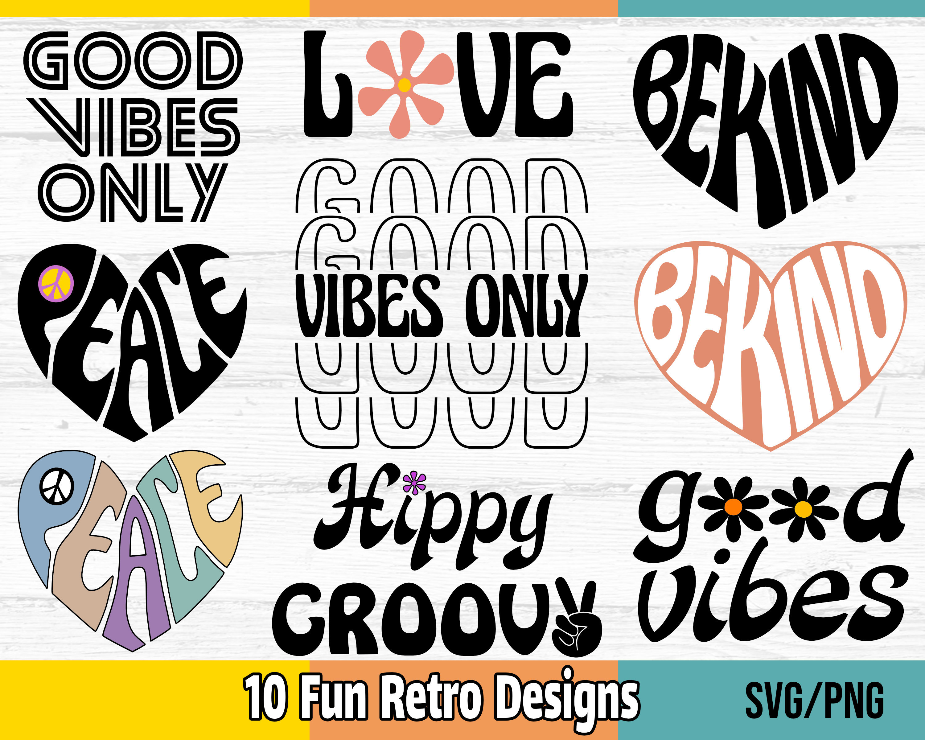 Retro Designs SVG Bundle Hippie SVG Boho Svg Peace Svg Be - Etsy