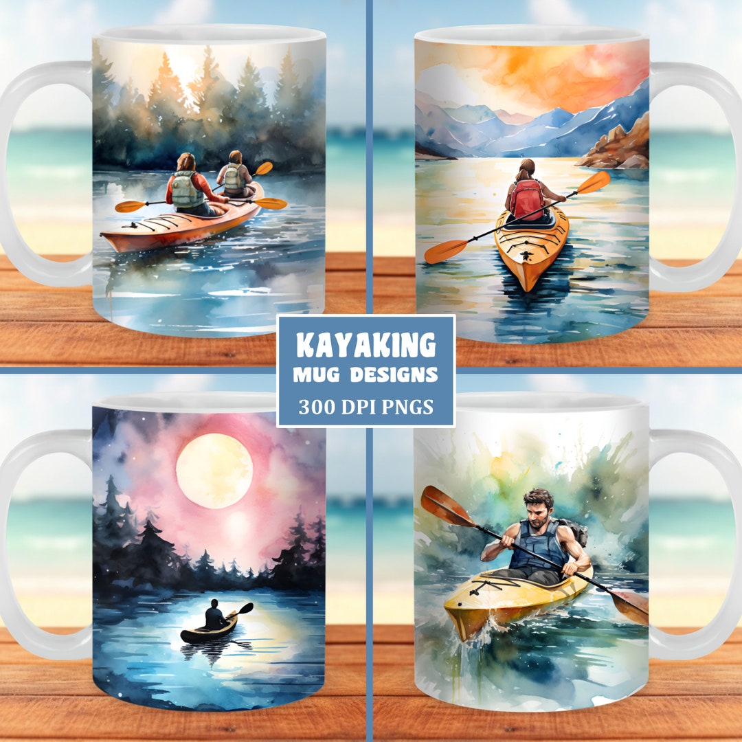 Kayaking Mug Wrap Bundle, 11 Oz and 15 Oz Mug Template, Instant Digital ...