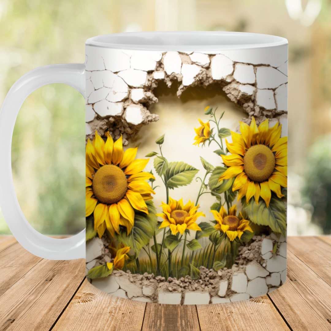 3D Sunflower Mug Wrap, 11oz and 15oz Mug Template, Instant Digital ...