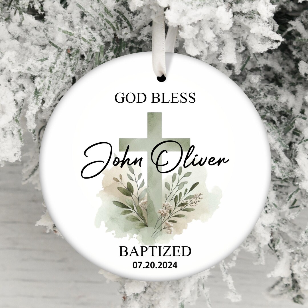 Baptism Name Date Custom Ornament PNG, Baby Newborn Godchild Ornament ...