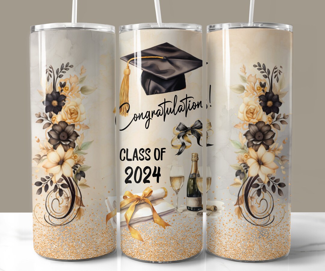 Gold Black Graduation 2024 Tumbler Wrap, 20oz Skinny Tumbler PNG ...