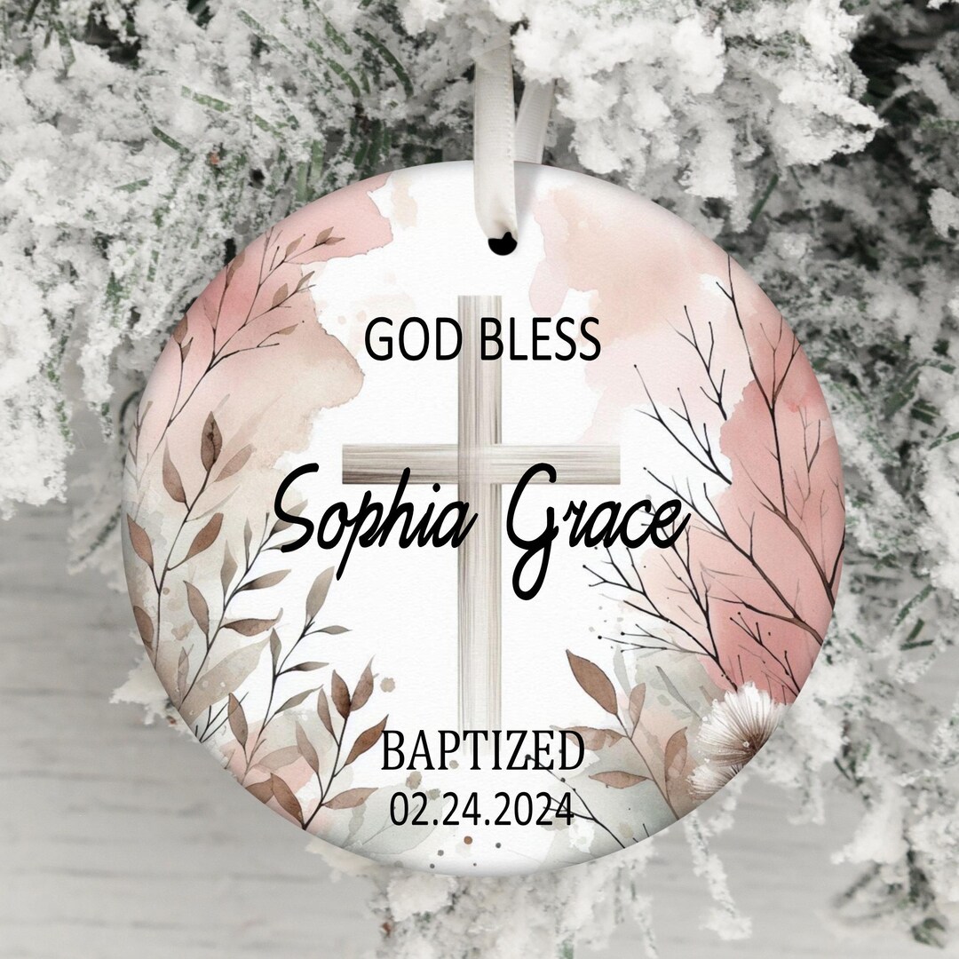 Baptism Name Date Custom Ornament PNG, Baby Newborn Godchild Ornament ...