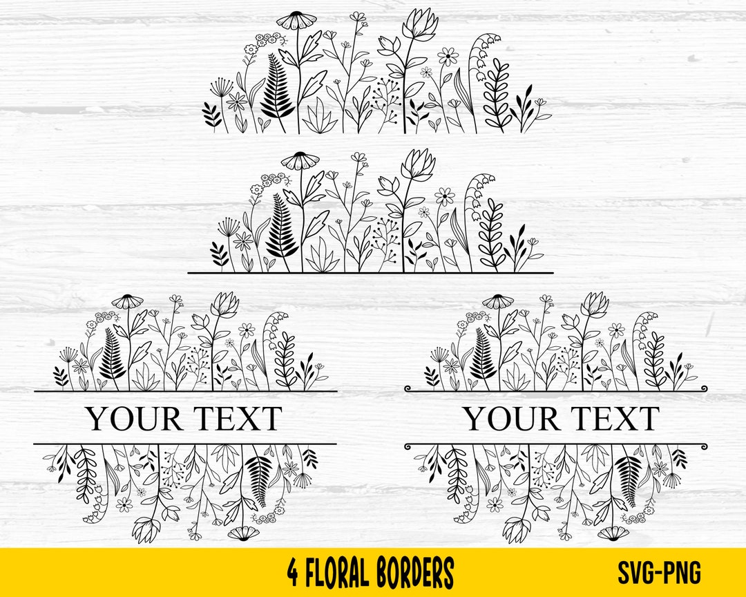 Floral Border SVG, Wildflowers SVG, Floral Frame Svg, Split Monogram ...