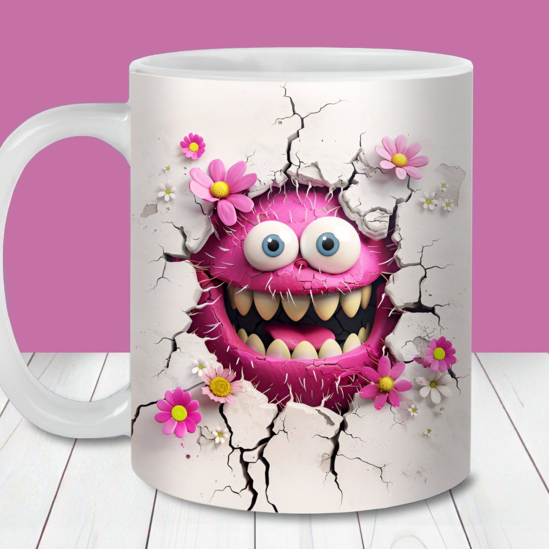 Pink Monster Face Mug Wrap PNG, Instant Digital Download, 11oz and 15oz ...