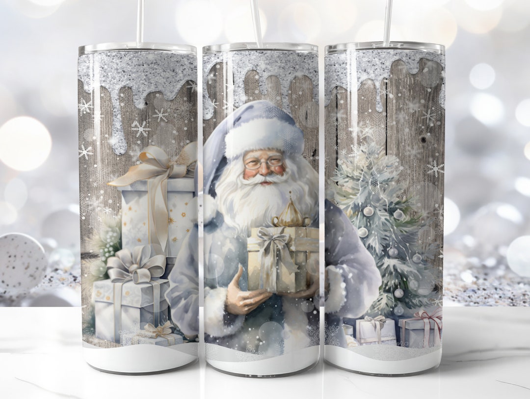 Silver Christmas Watercolor Santa Tumbler Wrap, 20 Oz Skinny Tumbler ...