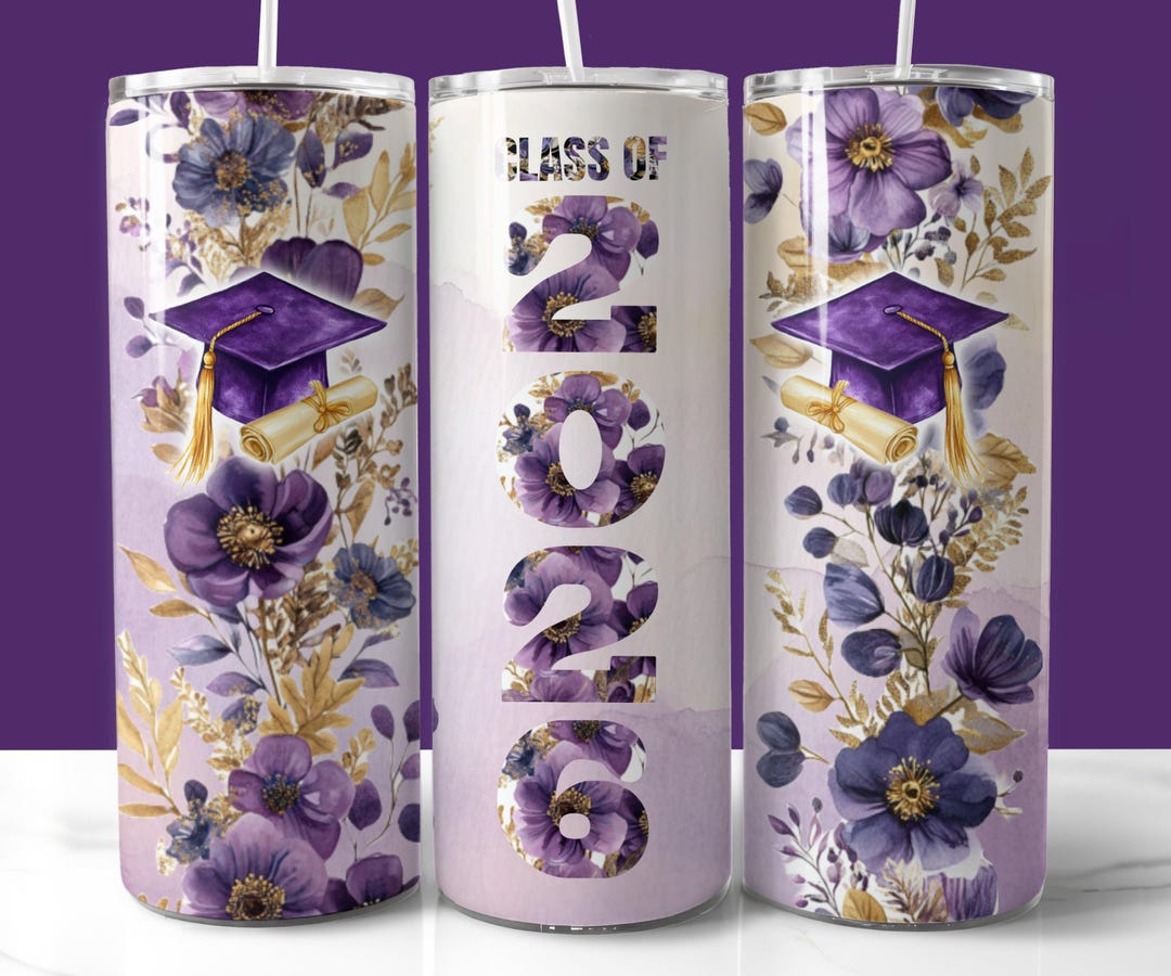Purple Gold Graduation Tumbler Wrap, Class of 2026 (PNG, Digital ...