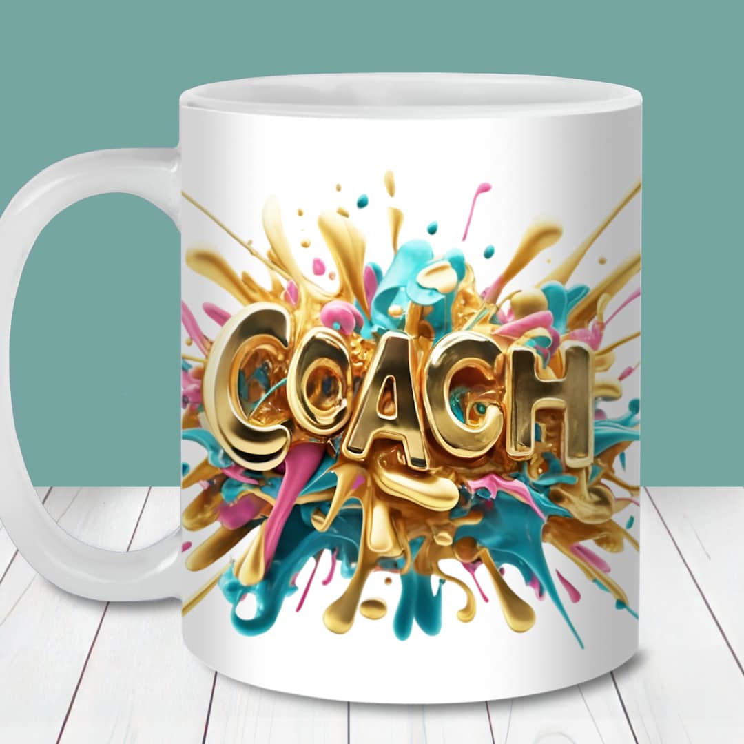 Coach in Gold Letters Mug Wrap, 11 Oz and 15 Oz Mug Template, Instant ...