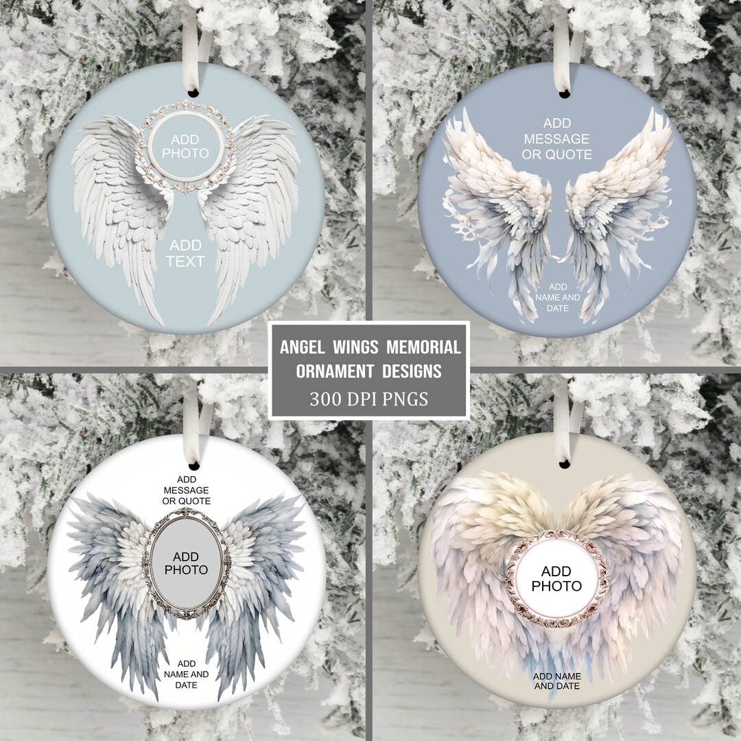Angel Wings Memorial Ornament Bundle, Personalized Remembrance Ornament ...