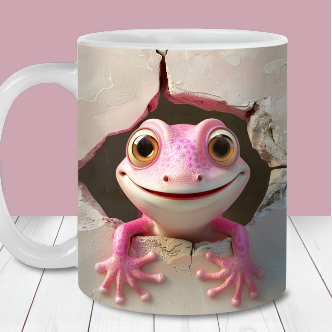 Cute Pink Lizard Hole in a Wall Mug Wrap, 11oz and 15oz Mug Wrap ...