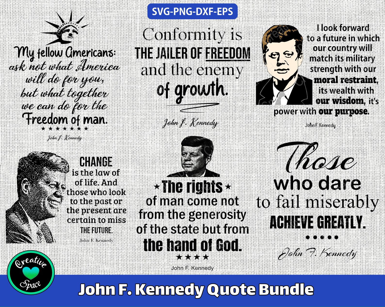 John F. Kennedy Quote Bundle SVG Famous Quotes SVG/PNG | Etsy