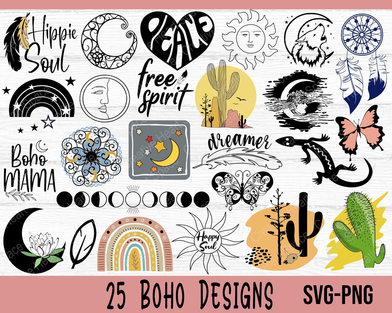 Boho SVG Bundle Hippie SVG Bundle Boho Svg Moon Phases Svg | Etsy