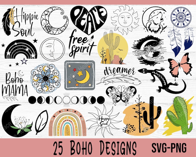 Boho SVG Bundle Hippie SVG Bundle Boho Svg Moon Phases Svg - Etsy