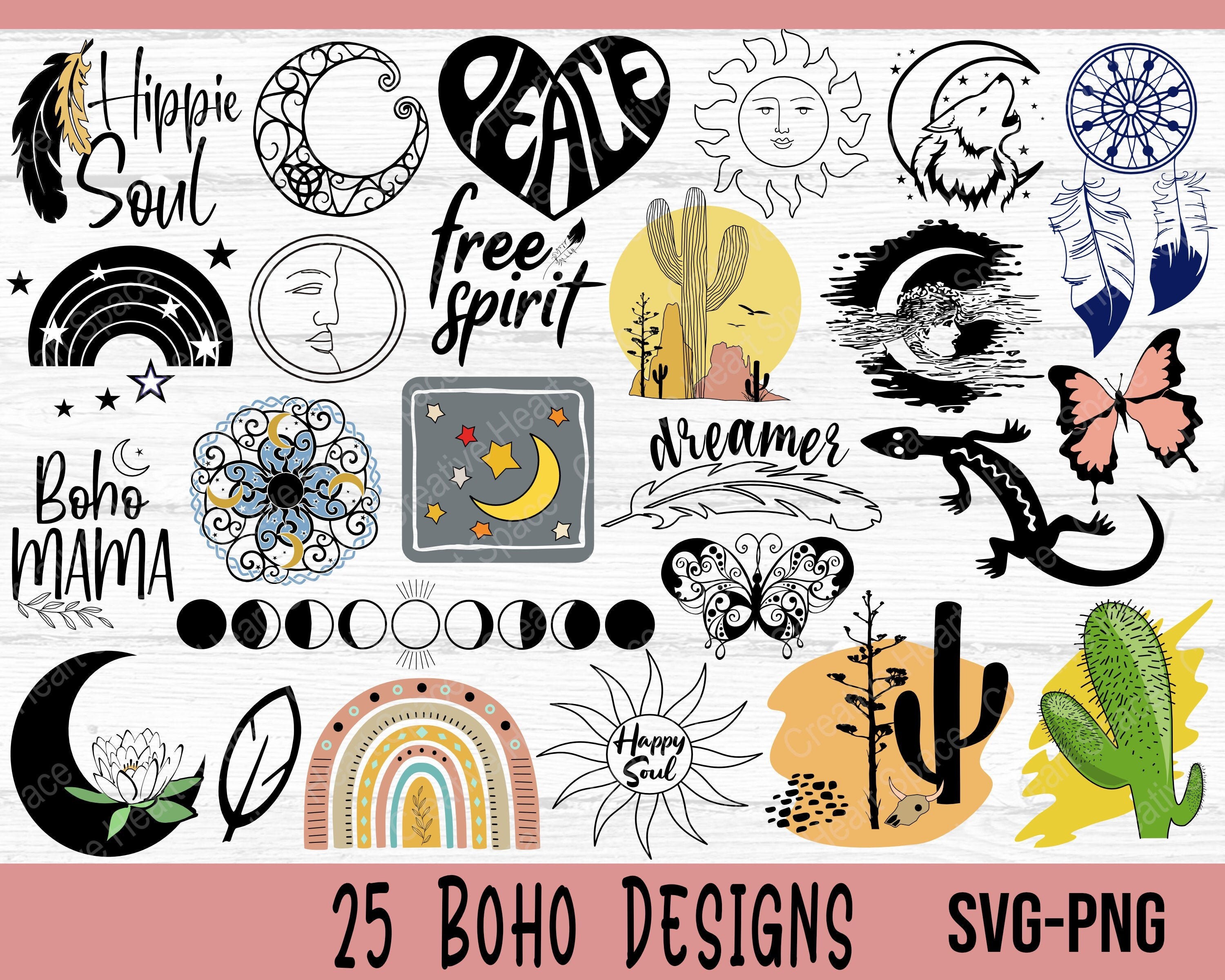Boho SVG Bundle Hippie SVG Bundle Boho svg Moon Phases svg | Etsy