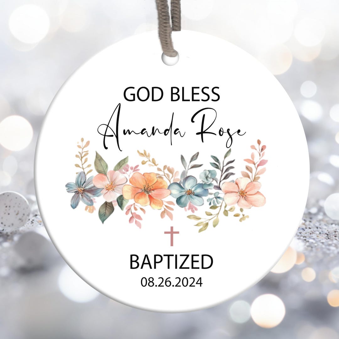 Baptism Name Date Custom Ornament PNG, Baby Newborn Godchild Ornament ...