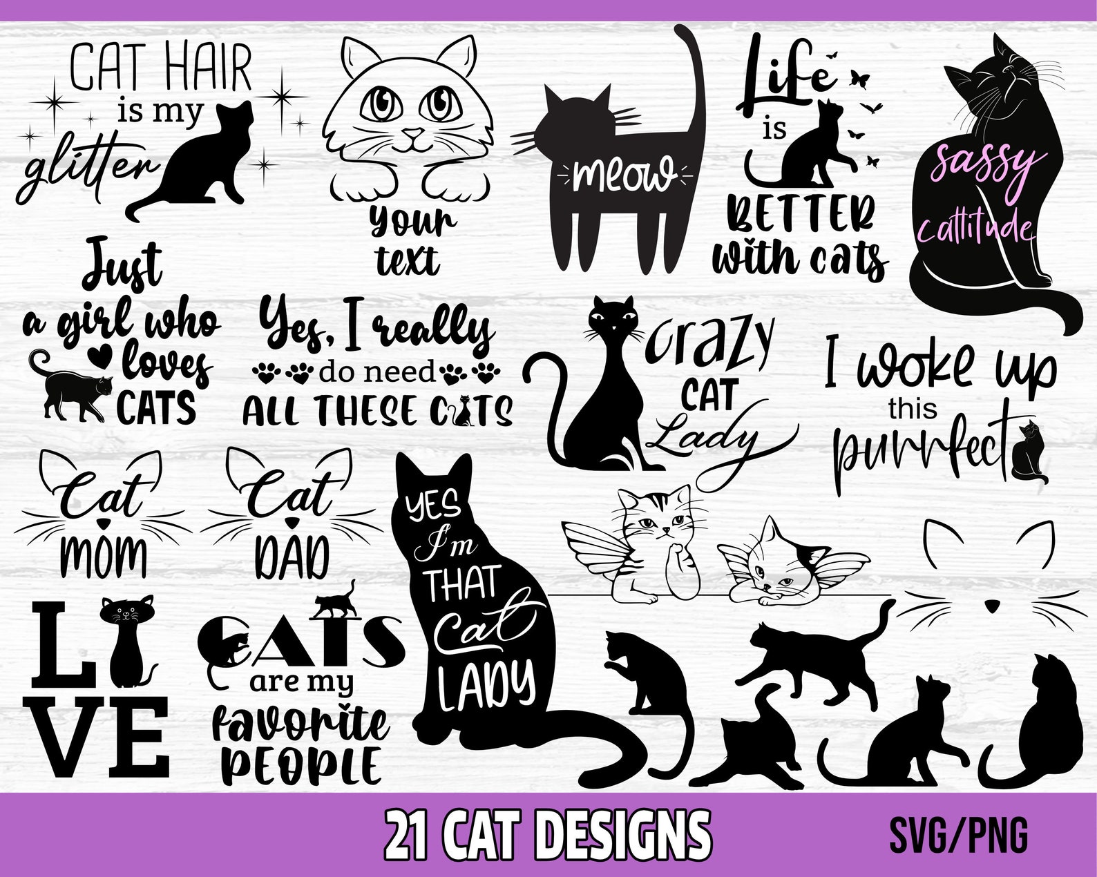 Cat SVG Bundle Cat Quotes SVG Cat Mom Svg Cat Silhouette - Etsy