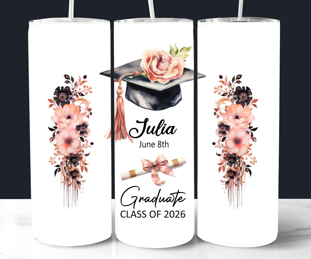 Rose Gold Graduation Tumbler Wrap, Class of 2026 Personalized Gift (PNG ...