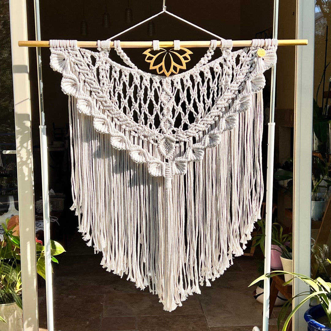 Large Boho MACRAME, vaitiare Wooden Lotus Flower, Boho Macrame Wall Hanging , Decoration ...