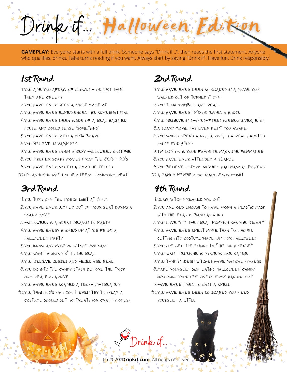 Drink If... Halloween Edition Drinking Game - Instant Download! - Etsy