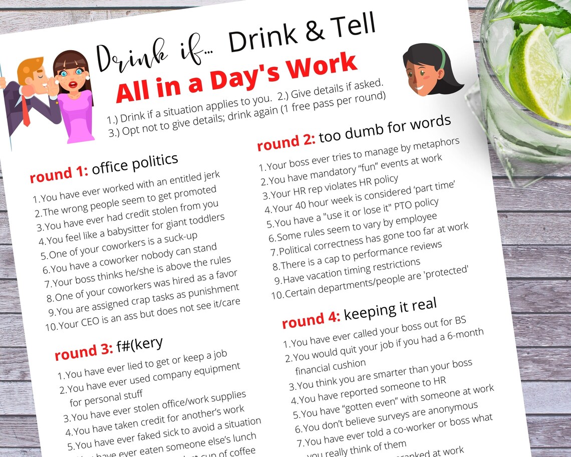 Drink If... All in a Day's Work Drinking Game - Instant Download! - Etsy
