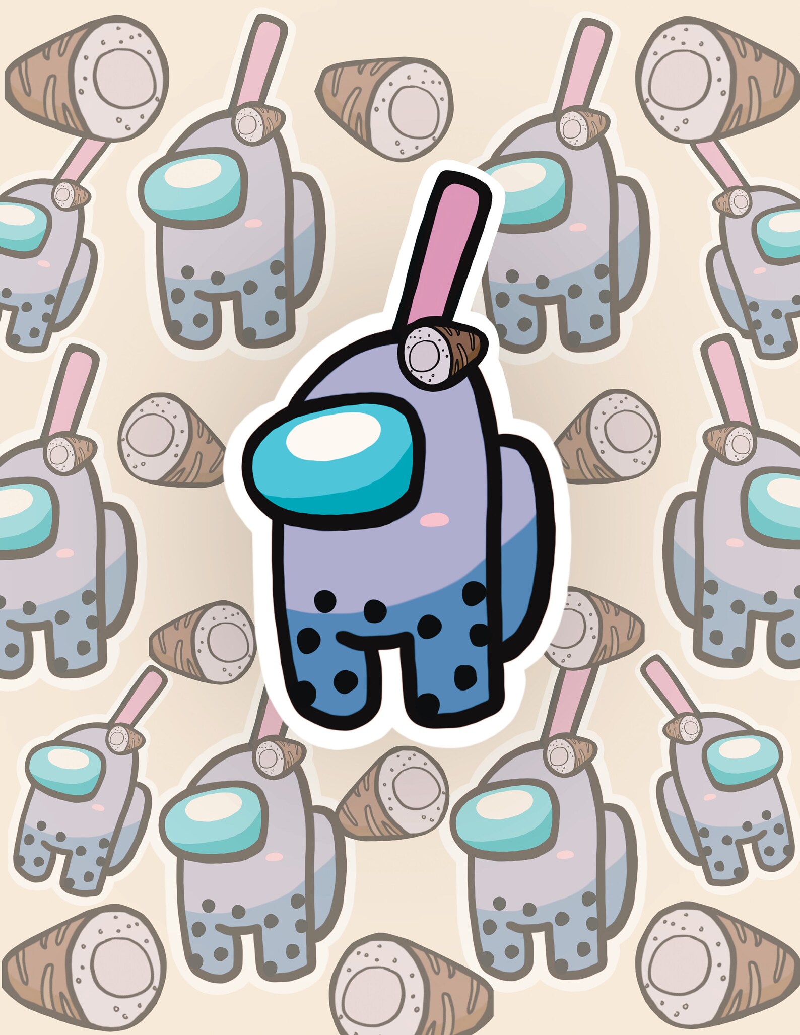 CUTE Among us X BOBA Glossy Stickers bubble tea matcha | Etsy