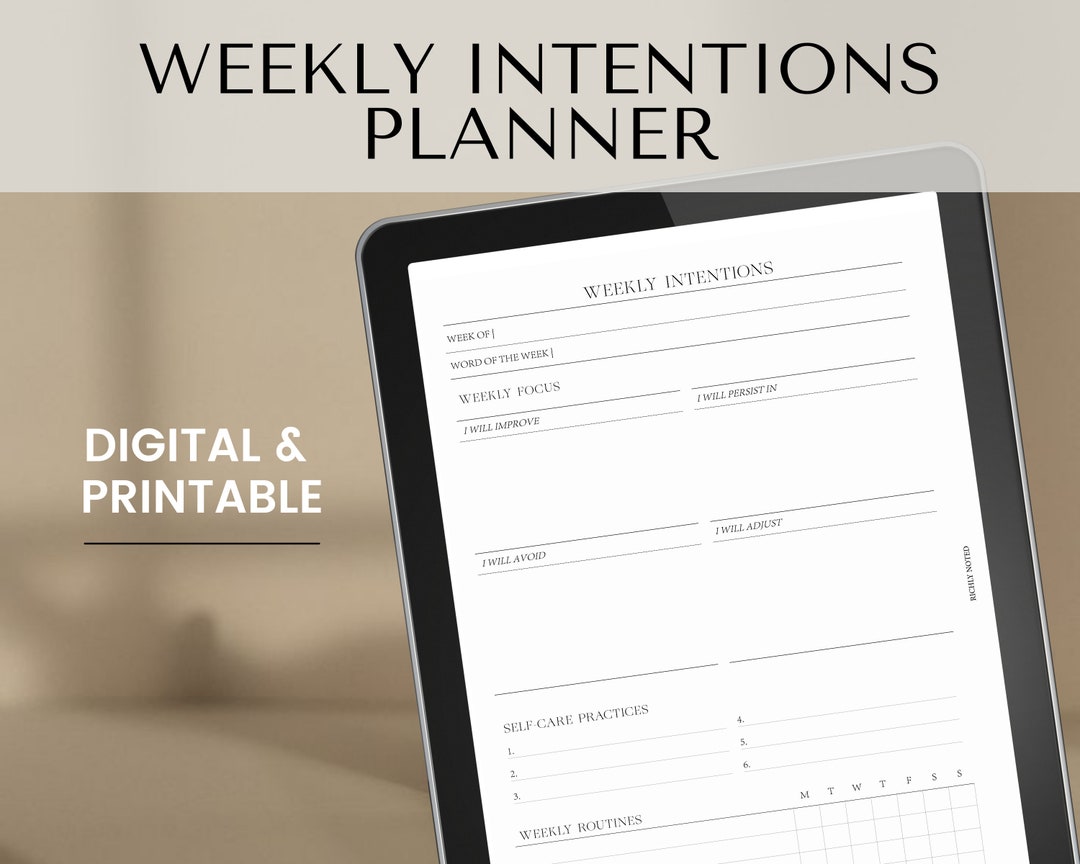 Intention-setting Weekly Digital Planner Self-care Planner With Habit ...
