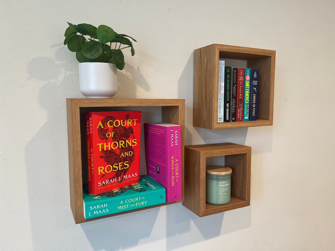 Floating Cube Bookshelves | Wood Book Display and Storage | Walnut ...