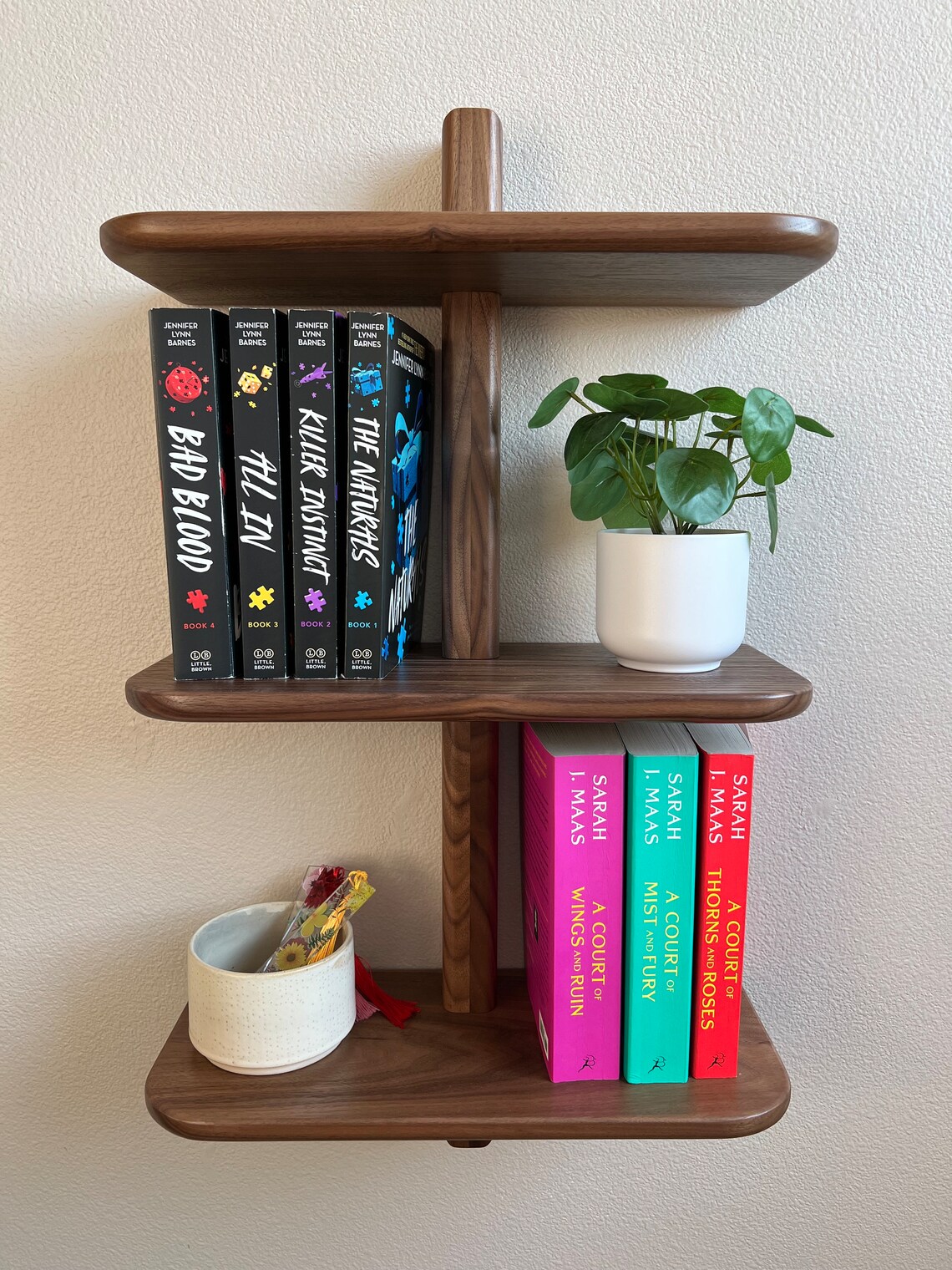 Spine Shelf A Tiered Floating Bookshelf Walnut, Maple, Cherry, White ...