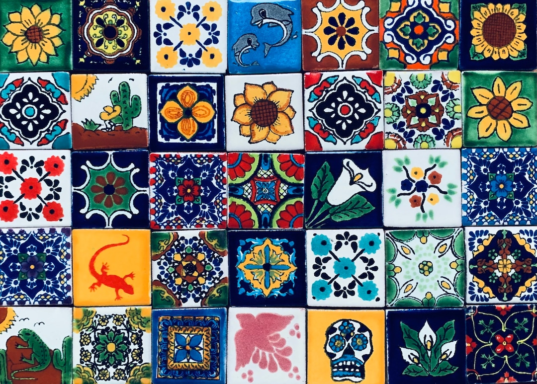 50 Mixed Talavera Tiles, Mexican Tile, Ceramic Tile, Handmade, Hand ...